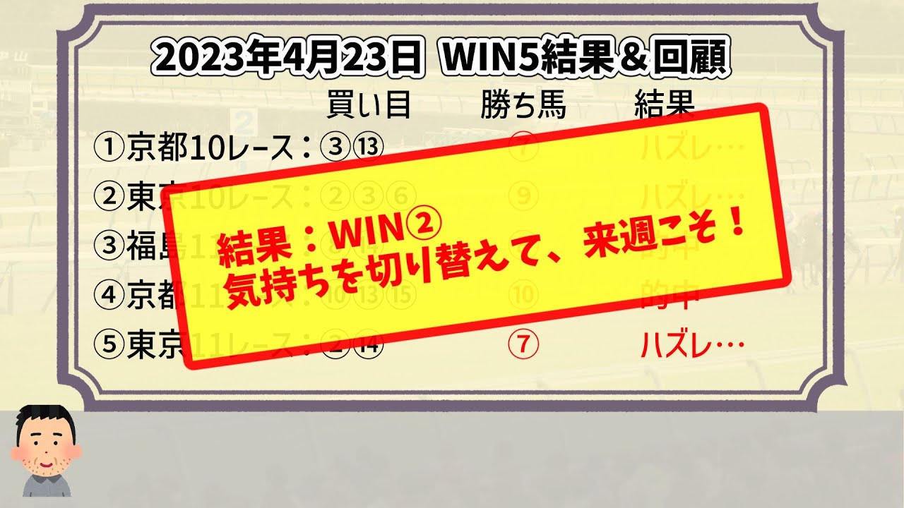 【WIN5結果】2023年4月23日WIN5 結果＆回顧【先週WIN②からの巻き返しは！？】 - YouTube