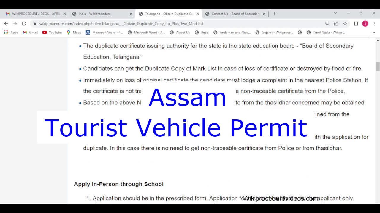 Assam - Apply Online for Tourist Vehicle Permit (Jeep/Omni/Car) (Online ...