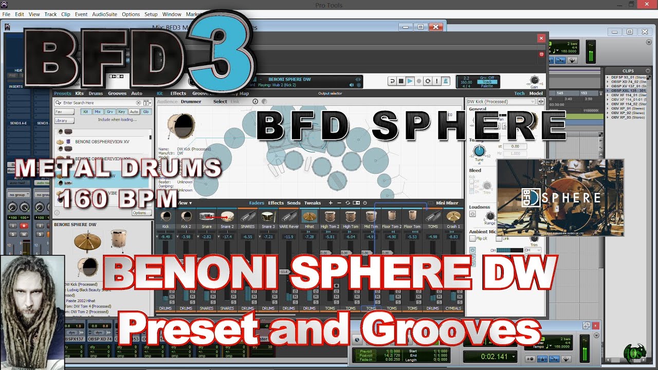 BFD SPHERE DW Preset and Grooves 160 BPM - BFD3 Metal Drums - YouTube