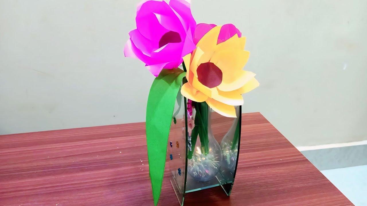 Easy DIY 3D Paper Flowers for Flower Vase | Tutorial - YouTube