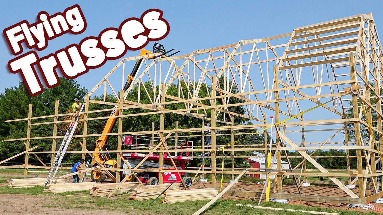 Setting the Trusses - 40x72 Gambrel Post Frame Episode 4 - YouTube