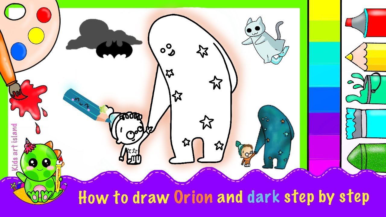 How to draw Orion and the dark step by step easy for kids|colored ...