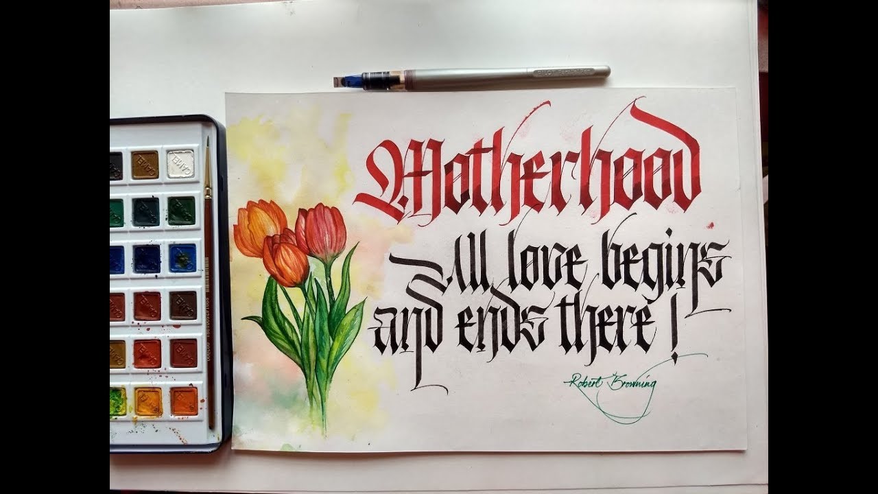 Mother's Day Modern Calligraphy Fraktur and Watercolor Flowers - YouTube