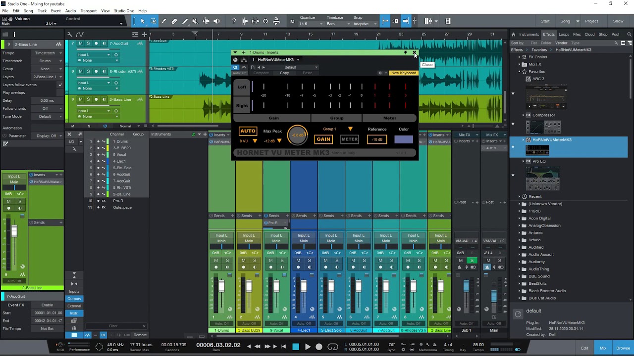 Presonus Studio One gain staging with Hornet VU METER MK3 - YouTube