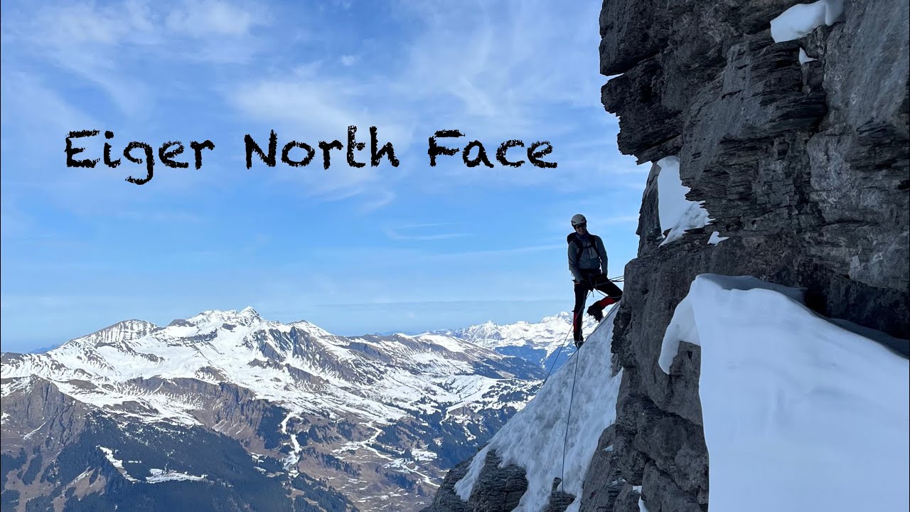 Climbing the Eiger North Face on the Classic Heckmair Route up to the Hinterstoisser Traverse ...