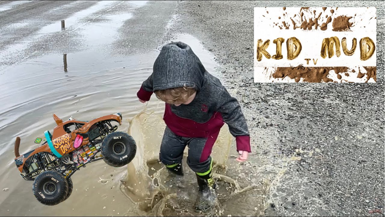 Jumping in a HUGE mud puddle | Monster Trucks in Mud | Kid Mud Episode ...