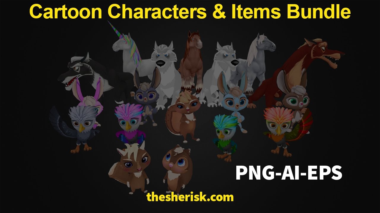Cartoon Characters & Items Bundle |Cartoon Characters PNG AI And EPS ...