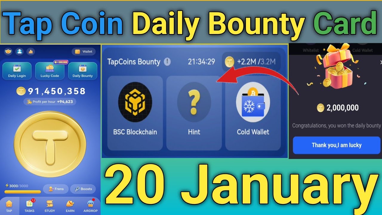 20 Jan 2025 Tapcoin Daily bounty Cards | Today Tap Coin Combo cards ...