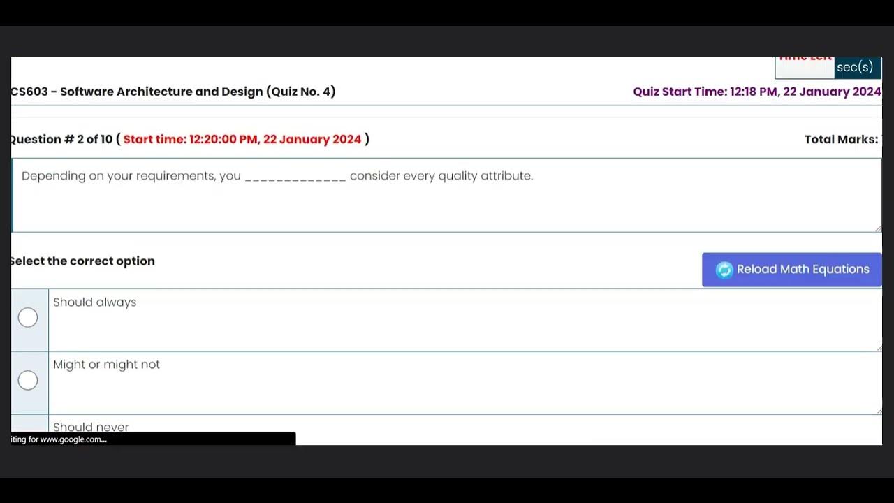 CS603 Quiz # 4 Solution || CS603 - Software Architecture and Design || Fall 2024 - YouTube