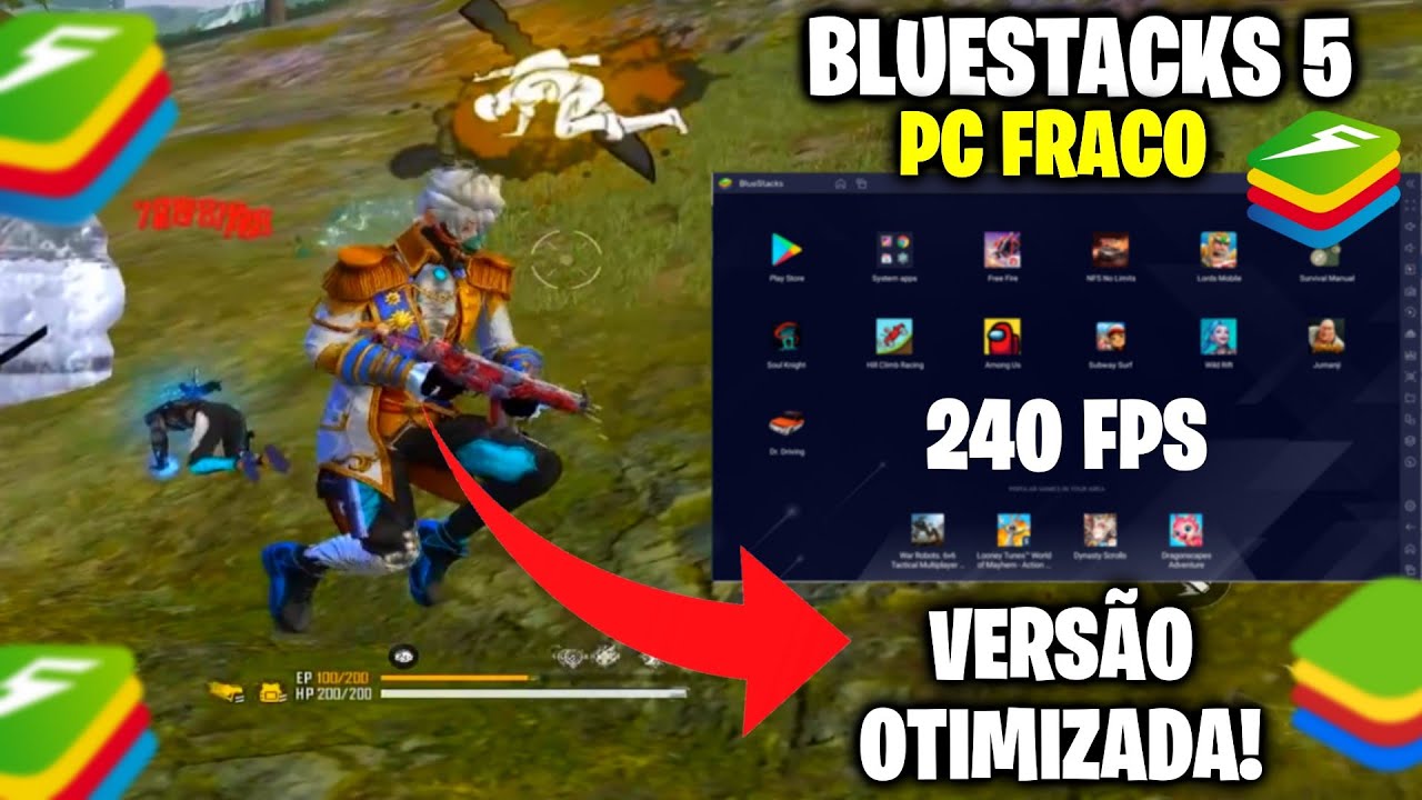 NOVO BLUESTACKS 5.22 PARA PC FRACO +240 FPS 🖥️🖱️ [DPI, RESOLUÇÃO, MOUSE ...