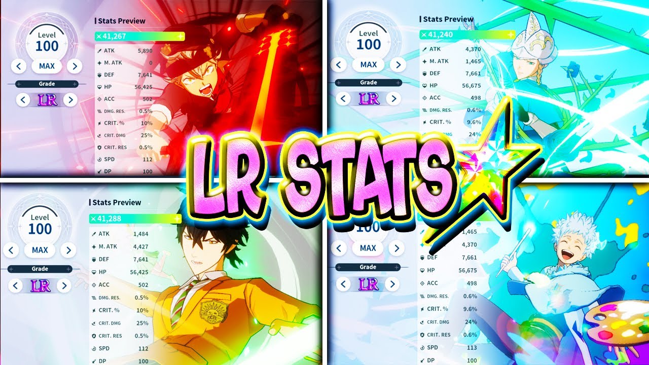 ALL LVL 100 LR CHARACTER STATS & MOVESETS! Black Clover Mobile - YouTube