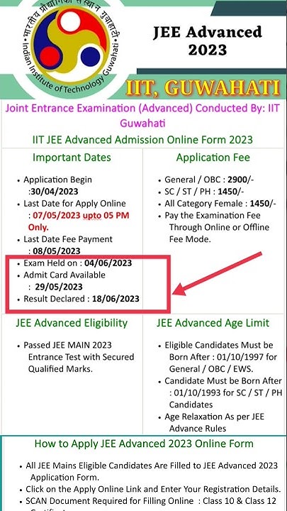 IIT JEE Advanced 2023 Admit Card//Joint Entrance Examination (Advanced ...