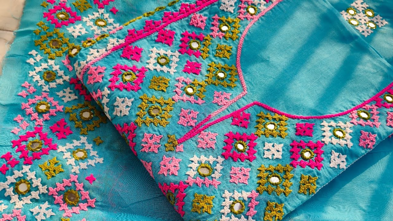 হাতের কাজ করা গুজরাটি জামা+ওড়না|Hand embroidery dress design|phulkari ...