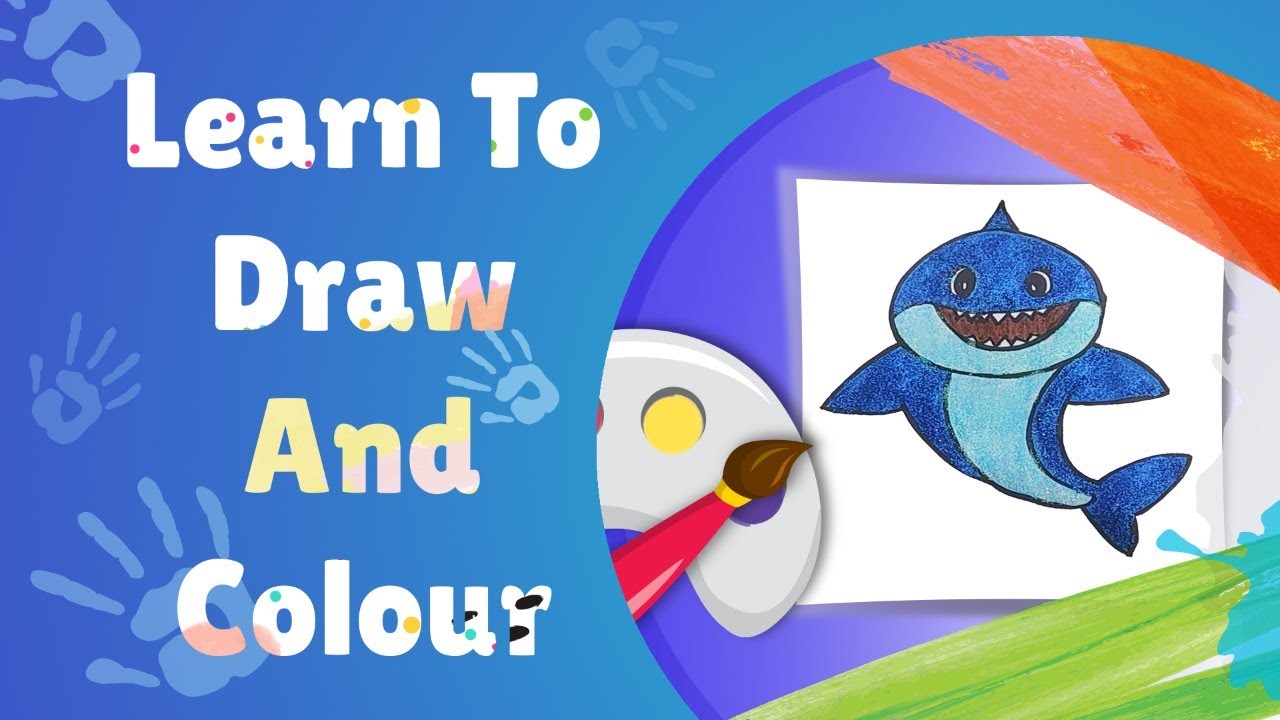Glittering Daddy Shark | Learn to Draw and color for Kids - YouTube