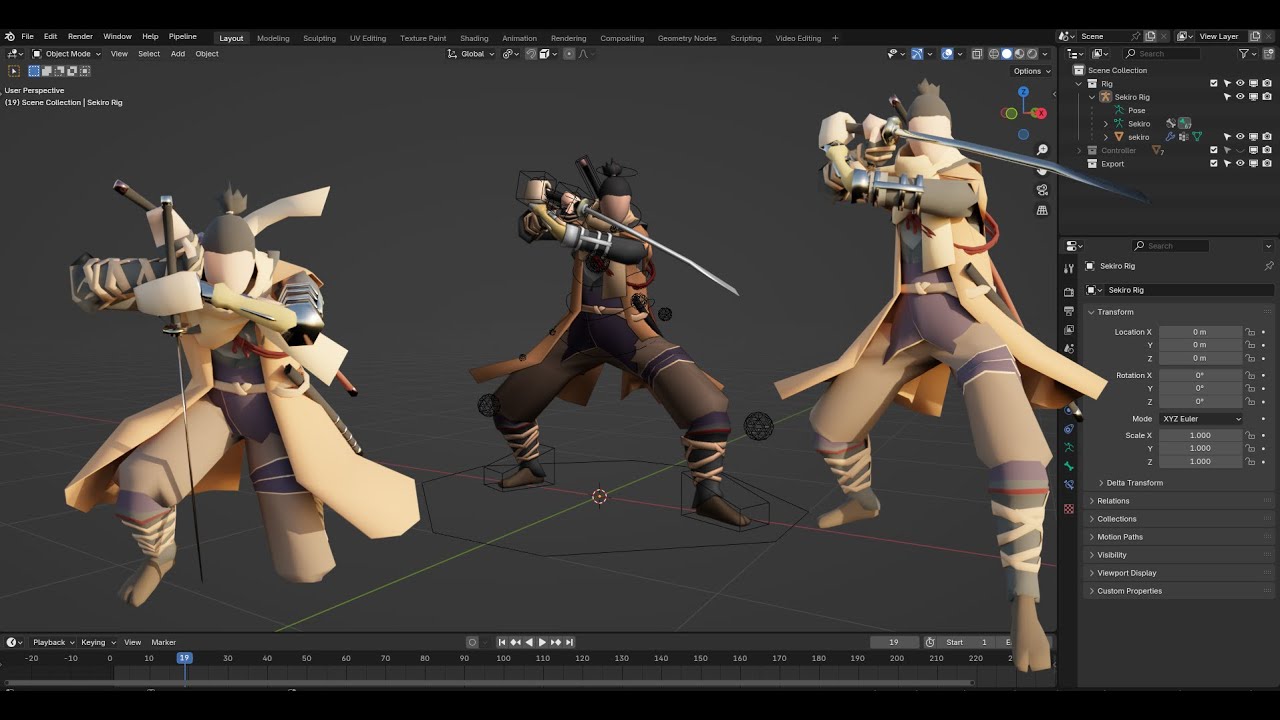 Rigging a Low Poly Sekiro Model (Timelapse) | Blender Rigging Showcase ...