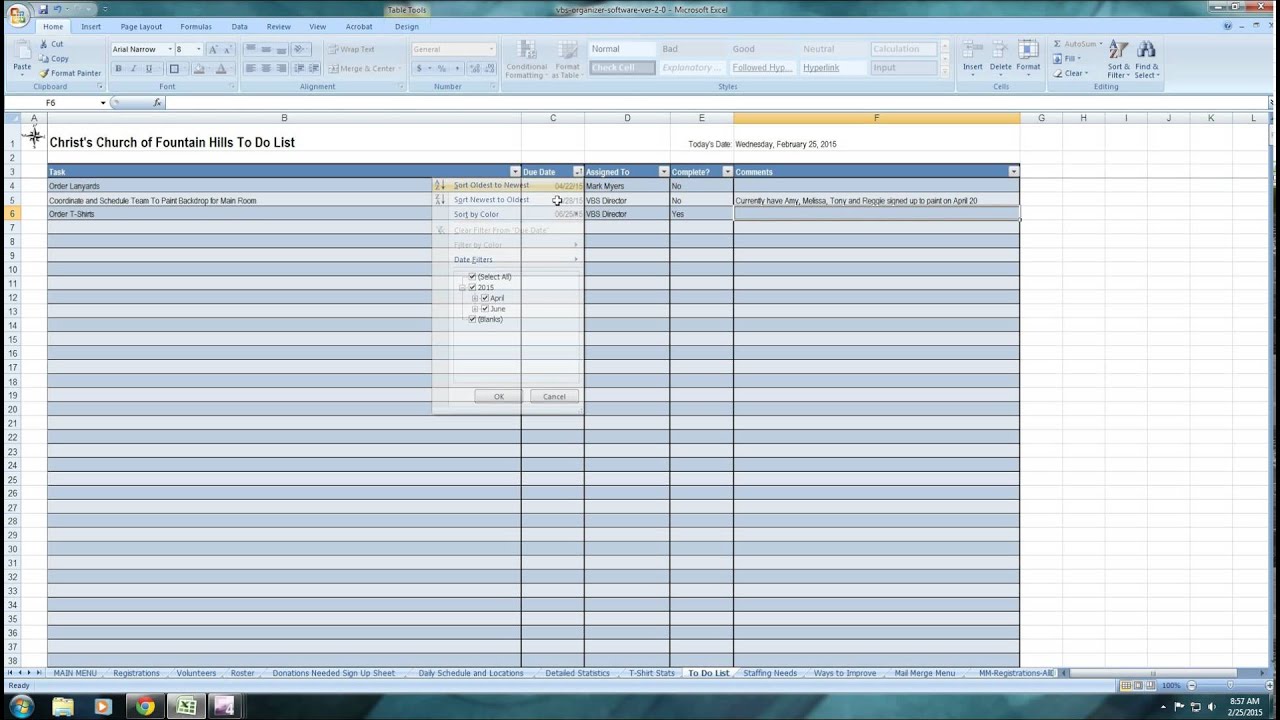 Vacation Bible School Spreadsheet - VBS Director - To Do List - YouTube