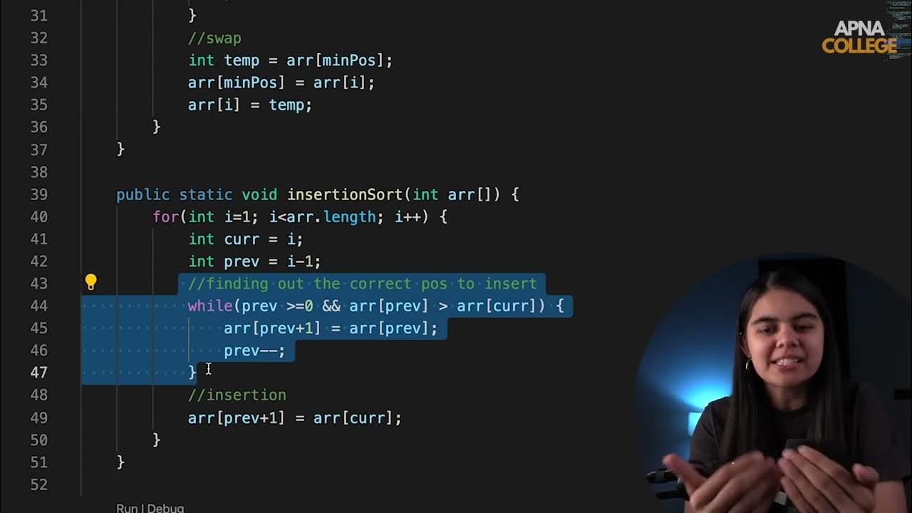 Insertion Sort Code - java part 2 - YouTube