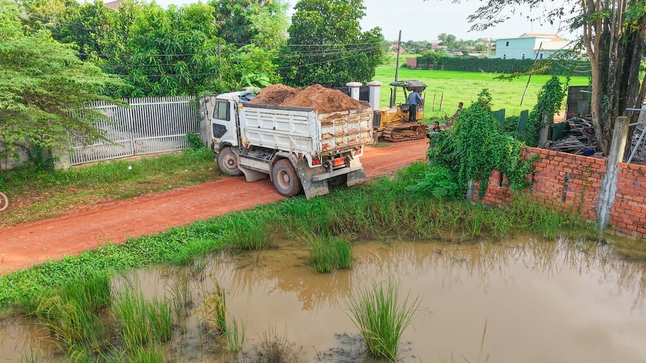 Incredible!! Start Dump Truck Dumping Soil Make new road by Dozer ...