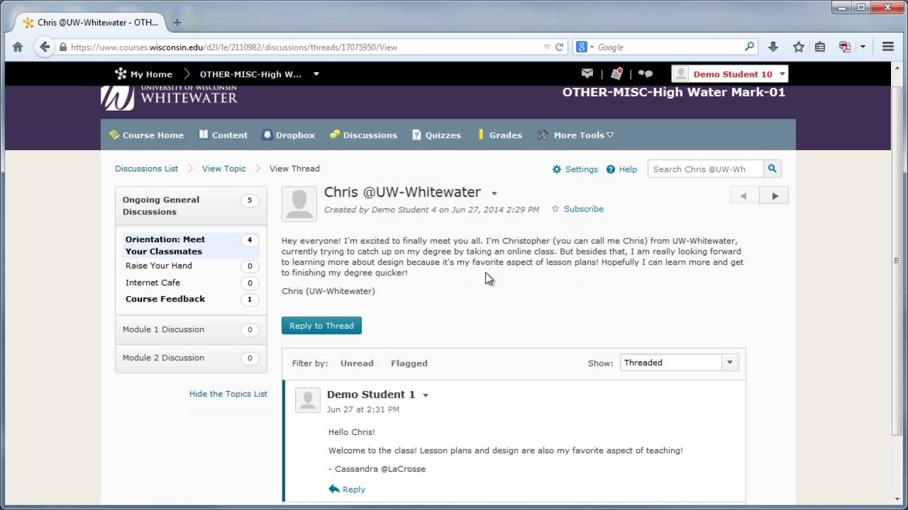 Desire2Learn v10.3: Discussions Interface Overview - YouTube