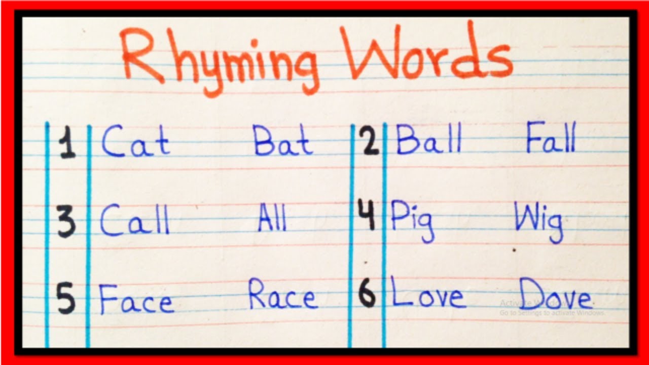 Rhyming words | Rhyming words in English | Rhyming words for ...
