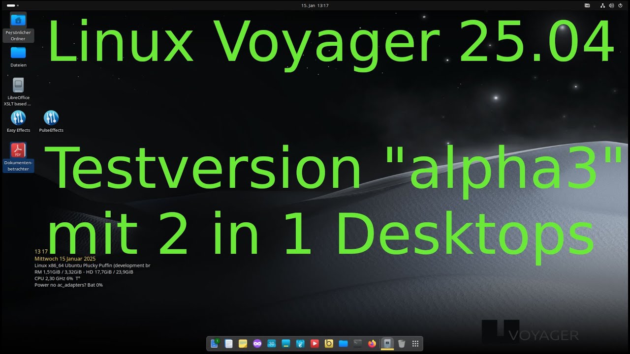 Linux Voyager 25 04 alpha 3 die neue Version als Testversion - YouTube