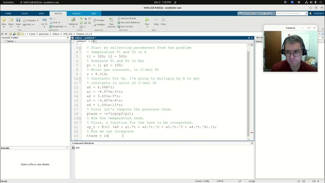 Computing the change in entropy of an ideal gas with MATLAB (integrate) - YouTube