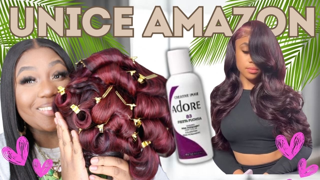 DIY CHERRY COLA HAIR COLOR ON A AMAZON PRIME WIG || UNICE AMAZON - YouTube
