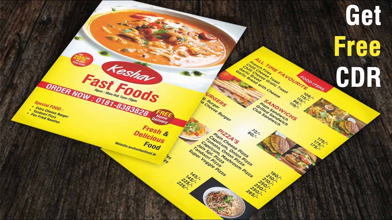 Restaurant Menu Design in Coreldraw X7 | Fast food Menu | Graphic ...