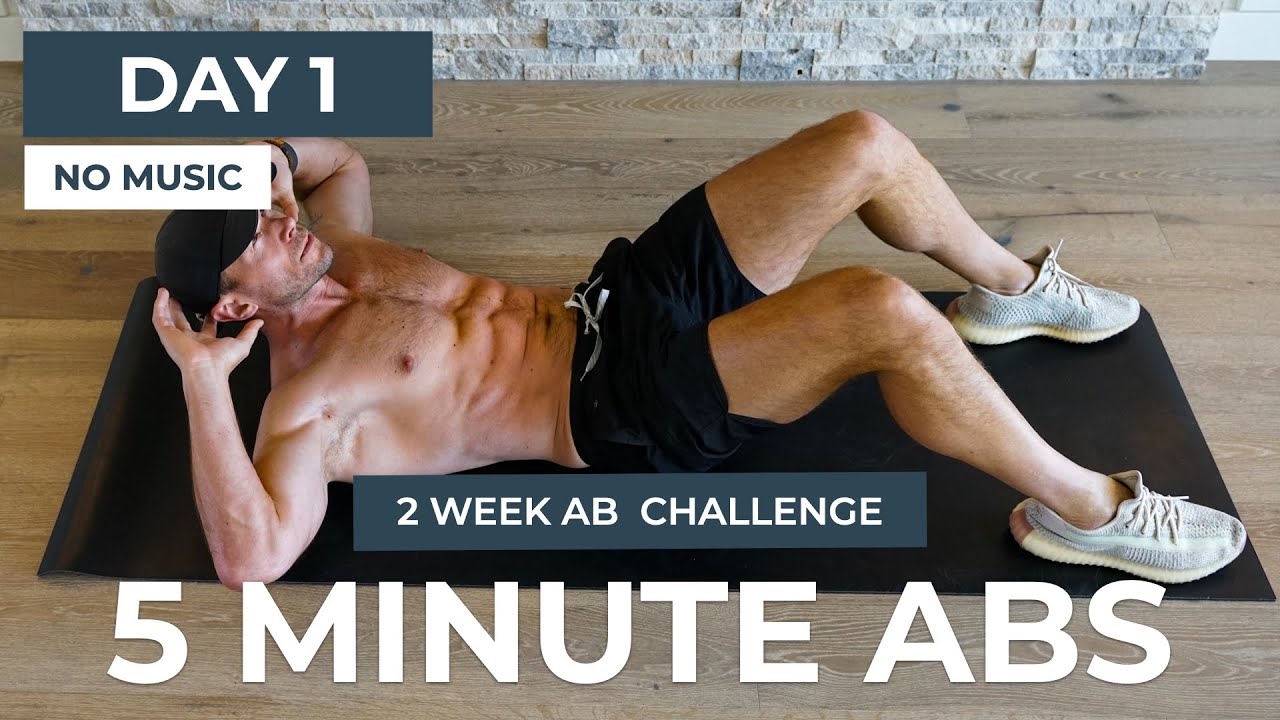 Day 1: 5 MINUTE ABS // Shredded: 2 Week Ab Challenge // No Music ...