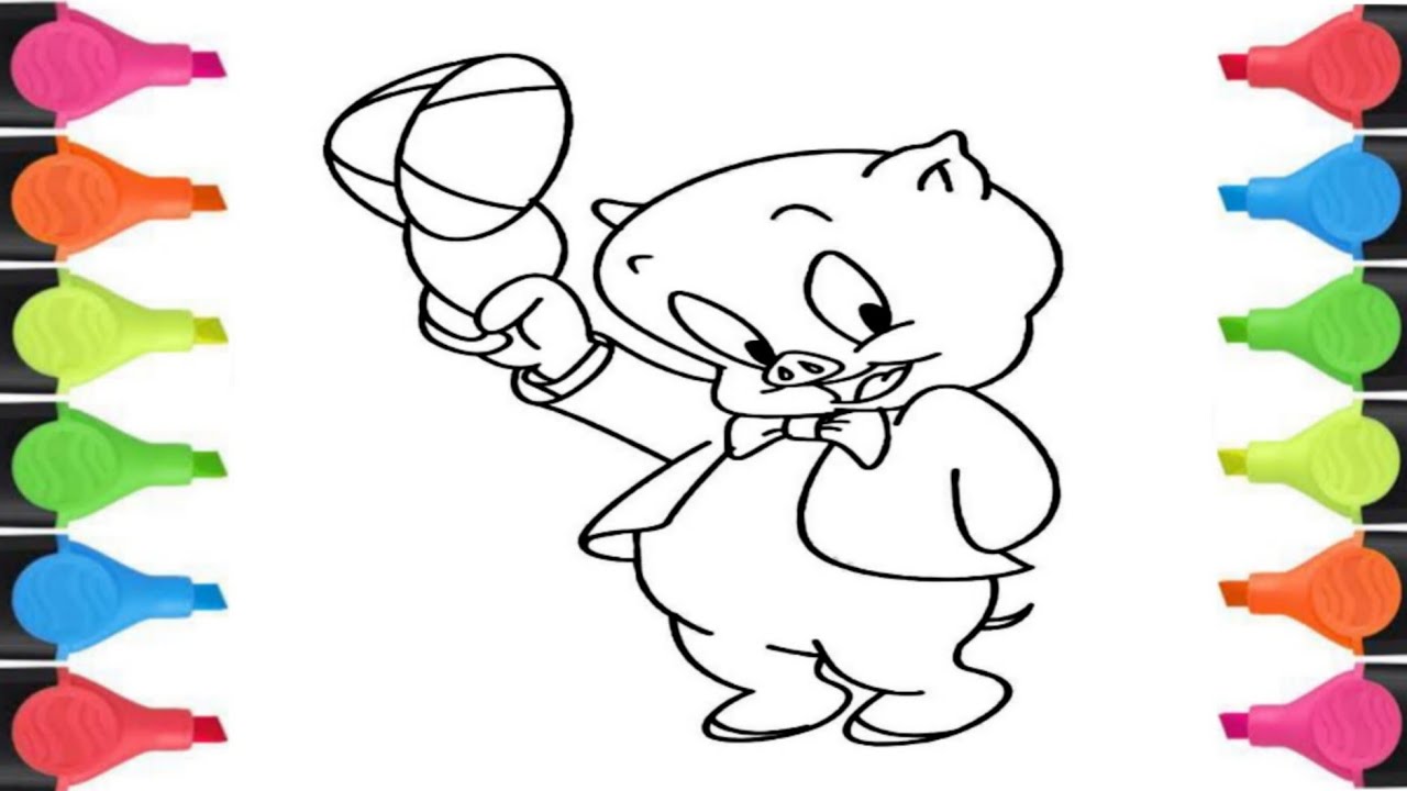Porky pig drawing 🎨🖌️ | Looney tunes cartoon | Colouring 🌈 craft by ...