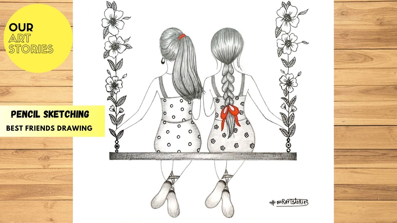 How to DRAW BEST FRIENDS SITTING ON A SWING.. FRIENDSHIP DAY EASY ...