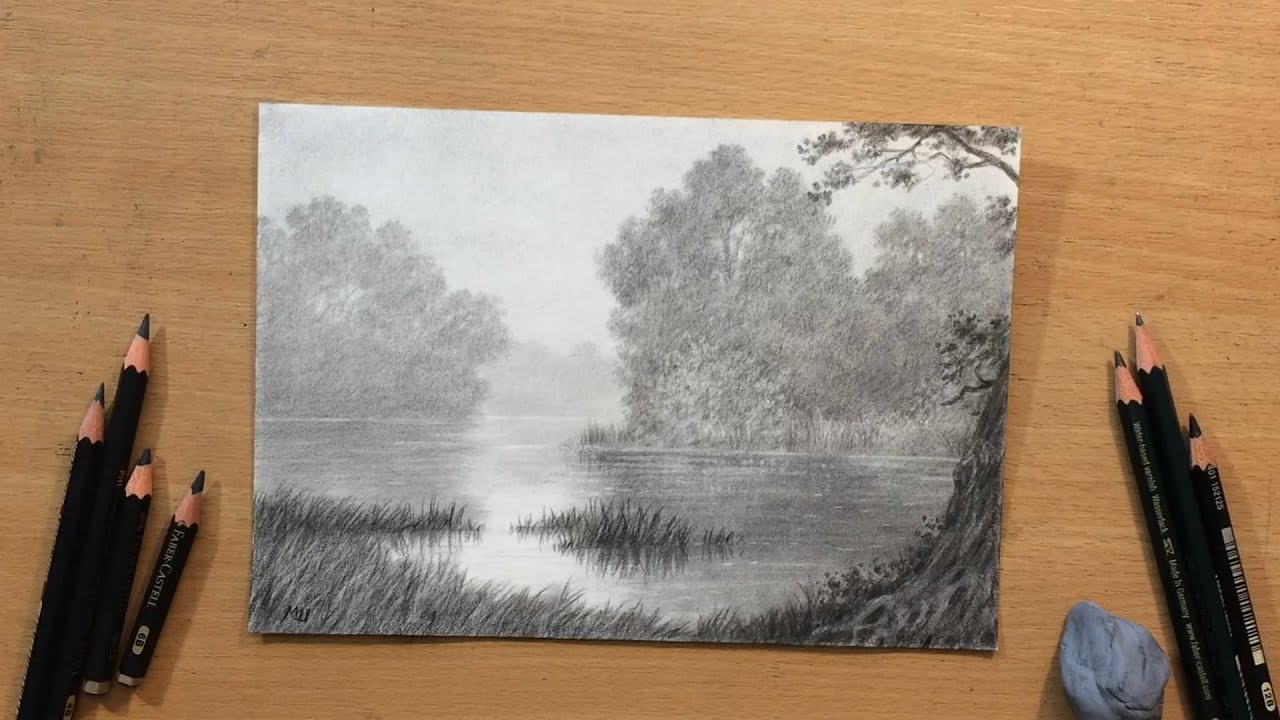 Fog on the River - Landscape in Graphite Pencil - YouTube
