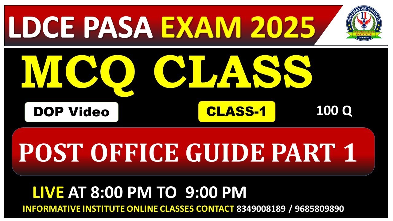 100 DOP MCQ LDCE MTS Postman PASA Exam 2025 महत्त्व पूर्ण विभागीय ...
