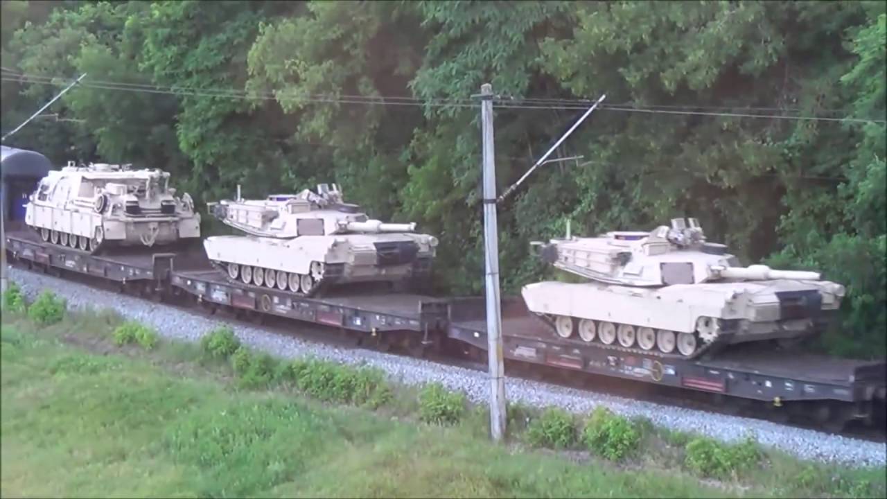 Two Trains Carrying a total of 36 US Tanks in Romania - YouTube