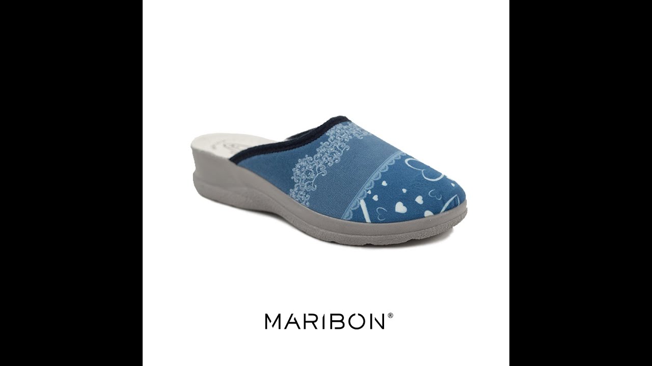 Papuci de Casa Maribon cu interior din Piele Heart Blue cu talpa ULTRA ...