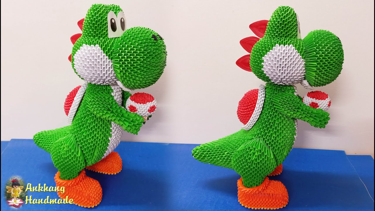 3d origami Yoshi tutorial P2 | DIY miniature Yoshi , super Mario bros ...