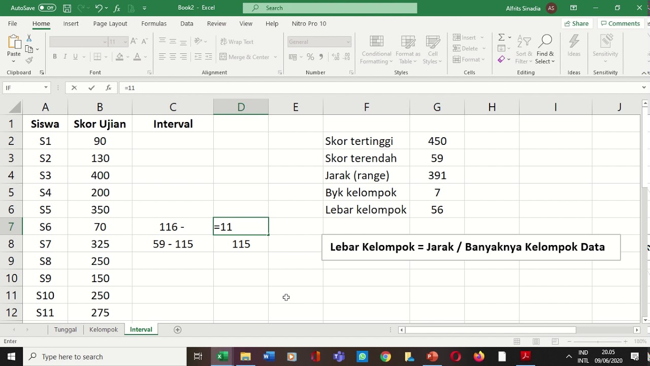 Cara membuat interval data kelompok dengan MS Excel - YouTube