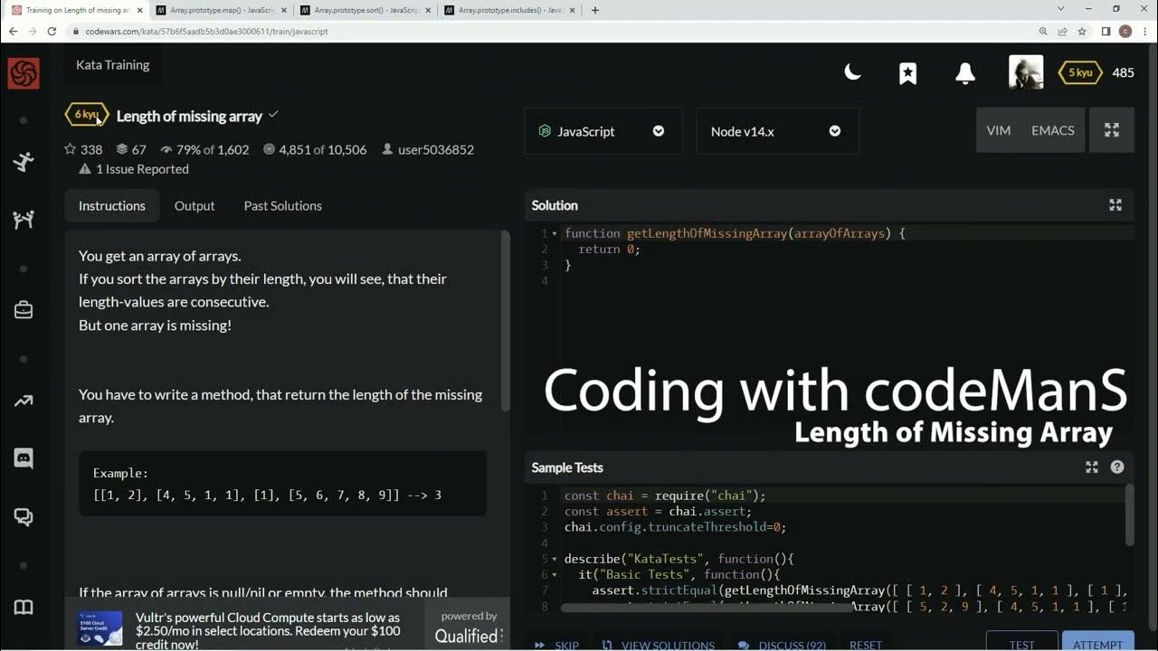 Codewars 6 kyu Length of Missing Array JavaScript - YouTube