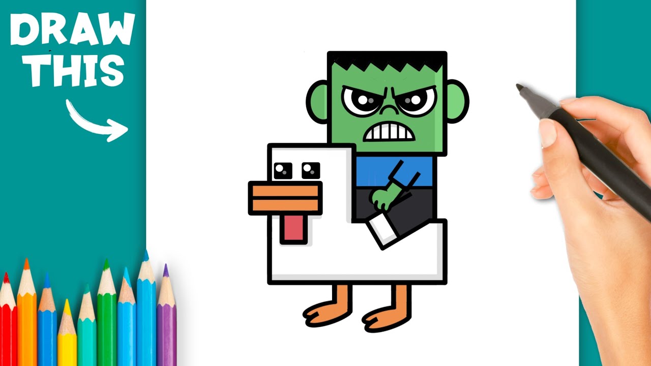 How to Draw Chicken Jockey Minecraft | Step by Step Easy Drawing Guide ...