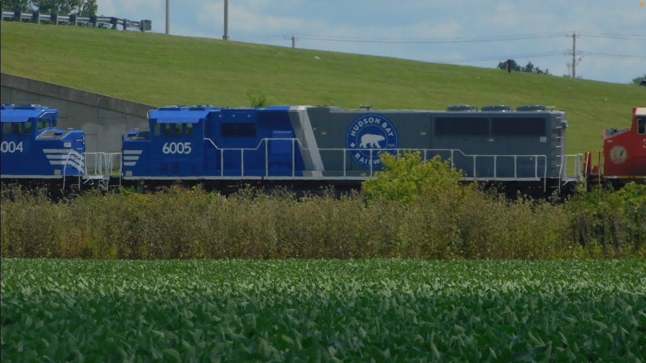 CN M397 with BRAND NEW HUDSON BAY RAILWAY SD60Ms sitting at dyer Indiana - YouTube