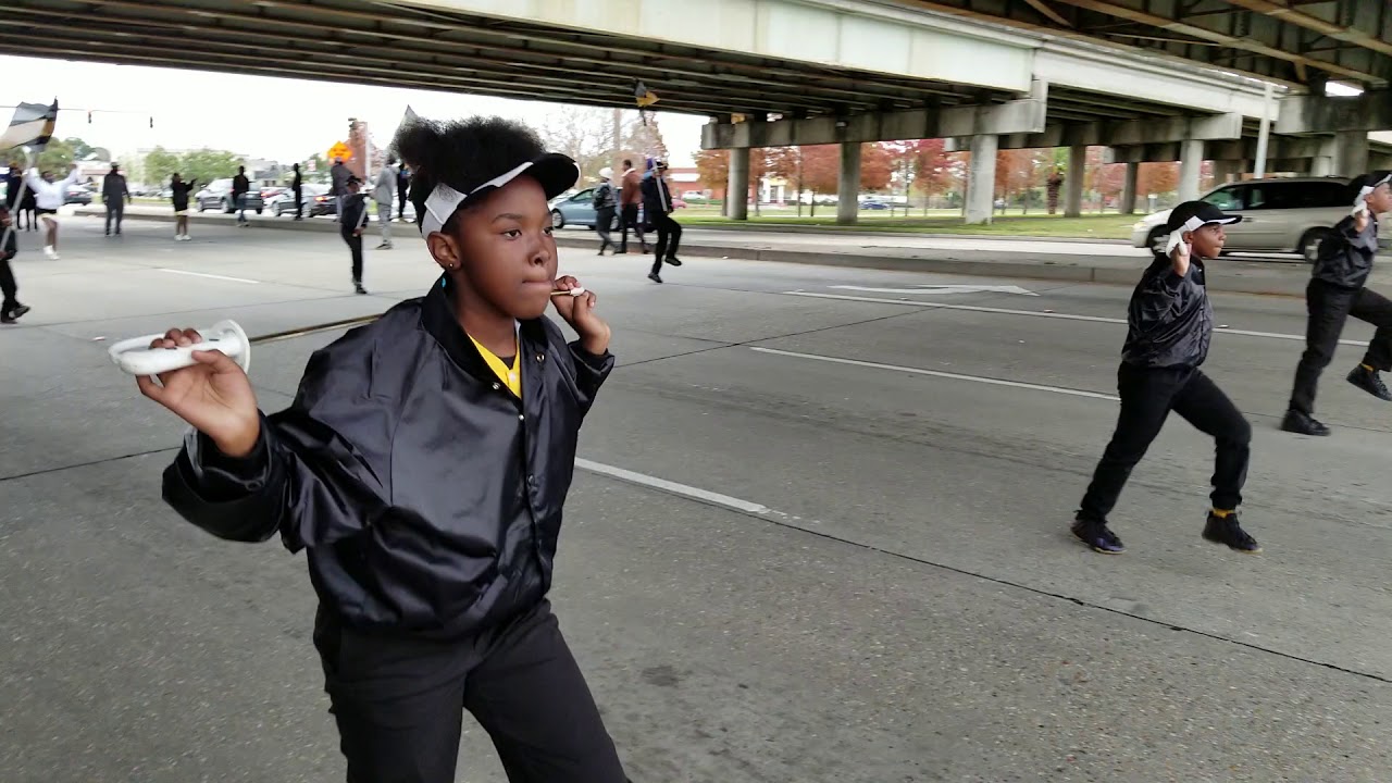 Sci Tech Academy band (under the bridge) in the New Orleans East parade ...
