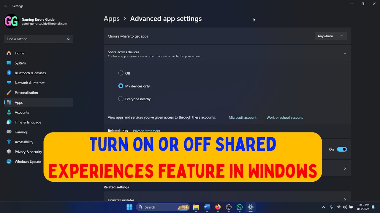 How to Turn On or Off Shared Experiences Feature in Windows 11 - YouTube