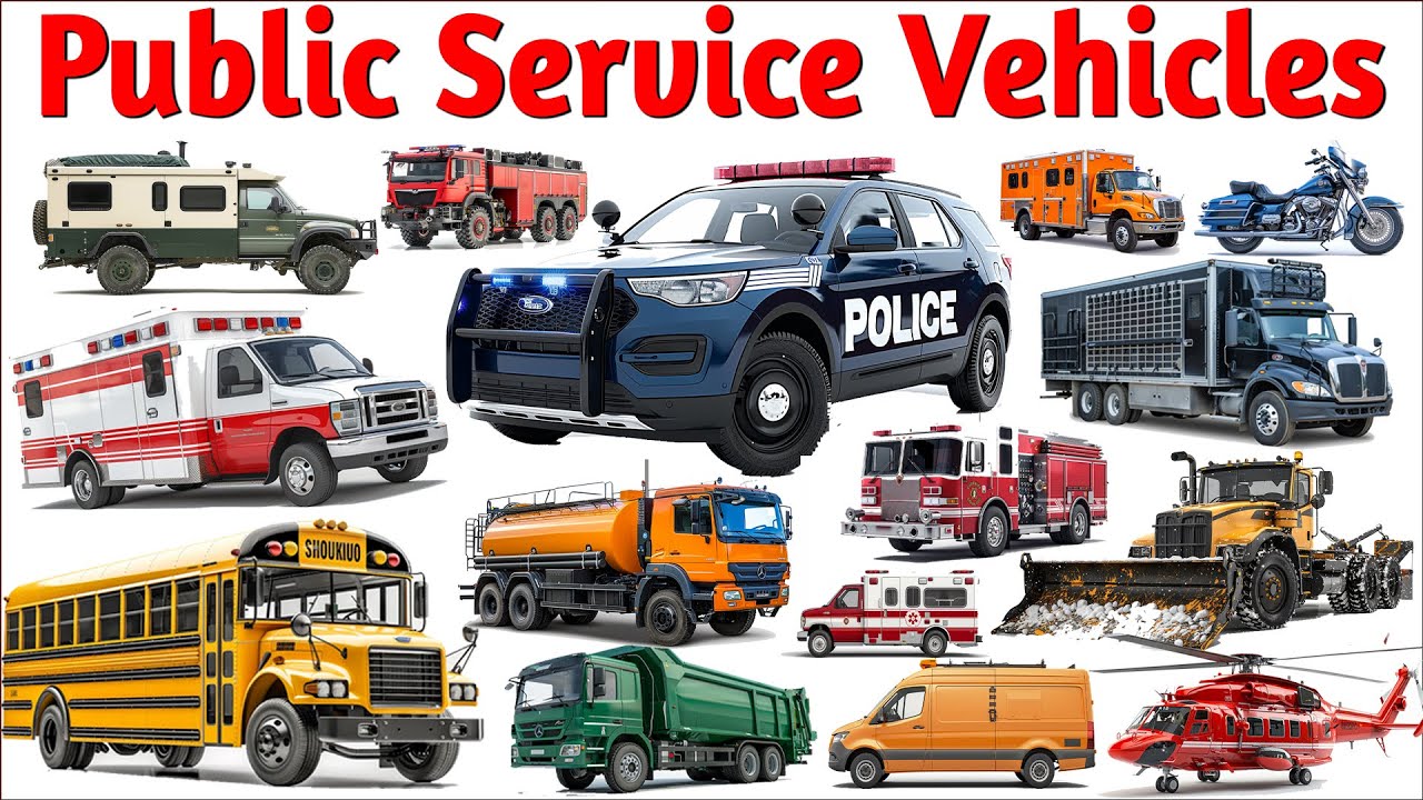 55 Public Service Vehicles in English 🚒🚓 | Learn Names and Sounds ...