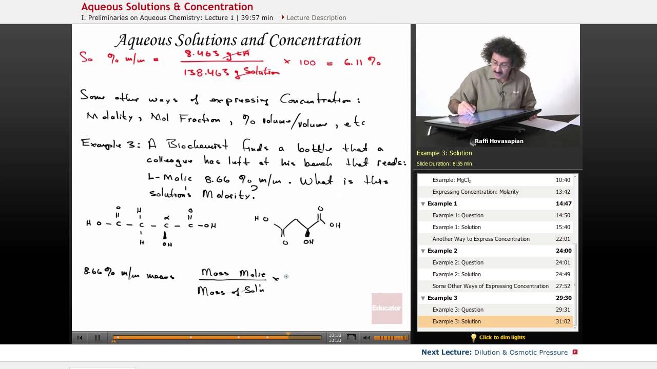 "Aqueous Solutions & Concentration" | Biochemistry with Educator.com ...