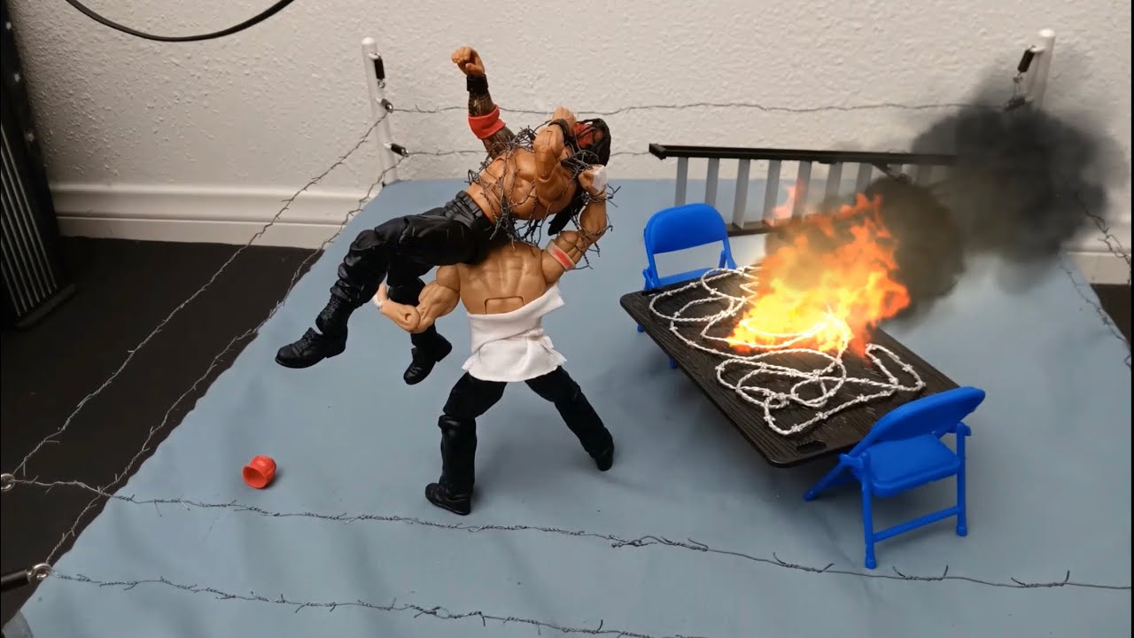 WWE Roman Reigns vs Jon Moxley (Barbed Wire Stop Motion) - YouTube