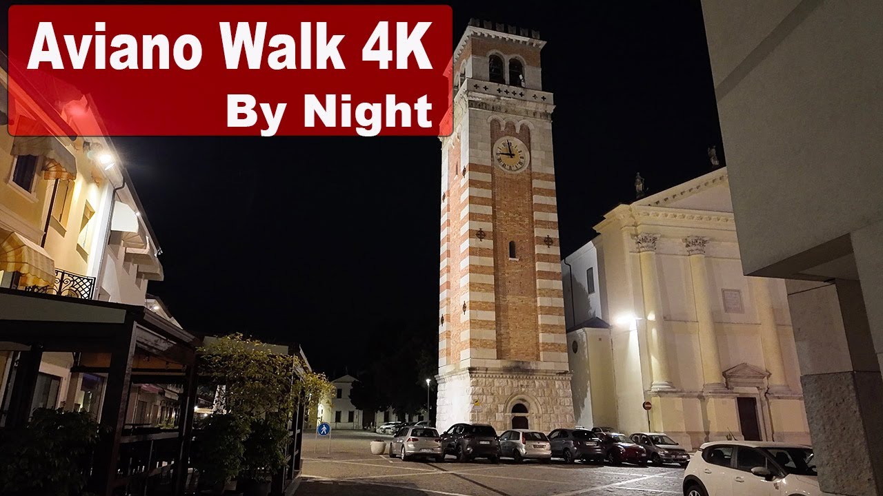 Night walk in Aviano 4K - Quick relaxing tour around the town center ...
