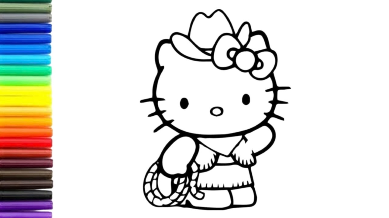 Cute Cowgirl Hello Kitty Drawing for kids, Painting & Coloring for kids ...