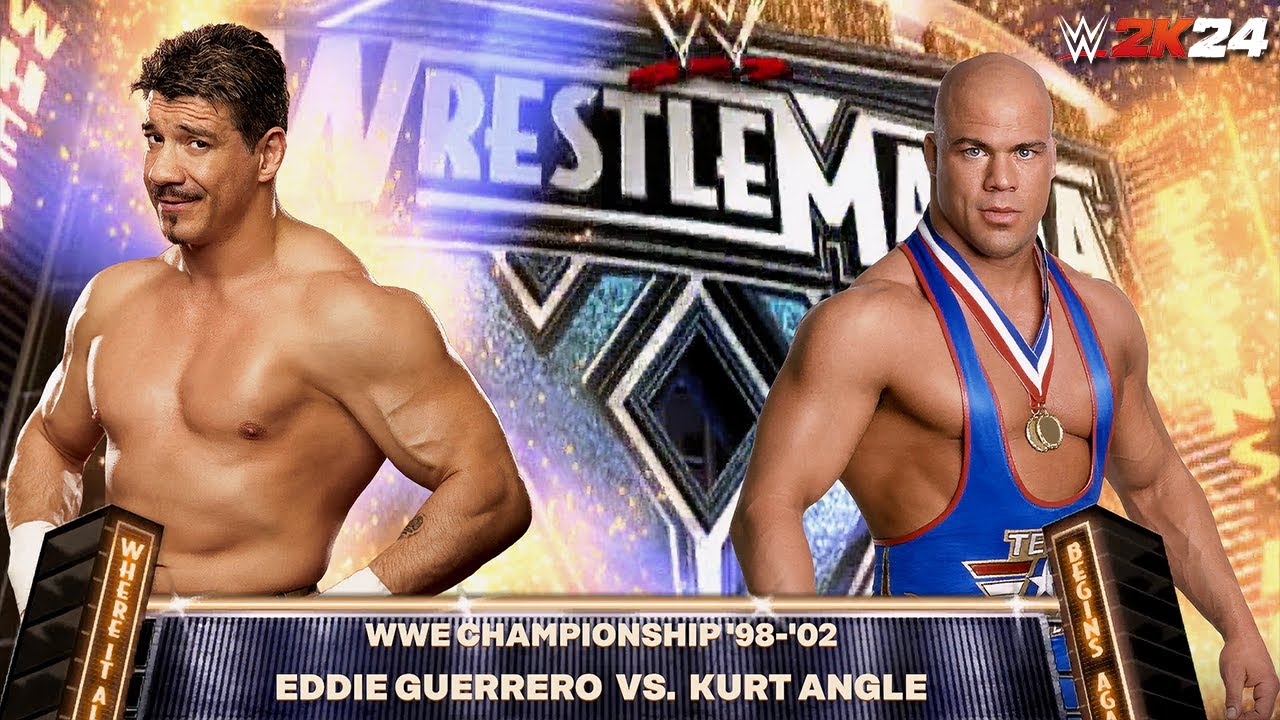 Kurt Angle vs Eddie Guerrero Wrestlemania Rivalry Moments - WWE 2K24 ...