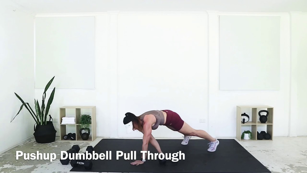 Pushup Dumbbell Pull Through - YouTube