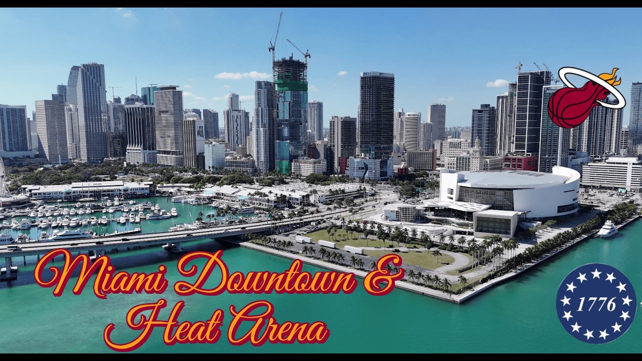 Miami’s Waterfront Icons Miami Heat Arena, Biscayne Bay & PortMiami 4K ...